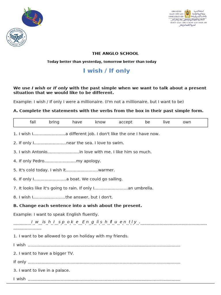 I Wish / If Only Exercises Guide | PDF | Grammar | Linguistics