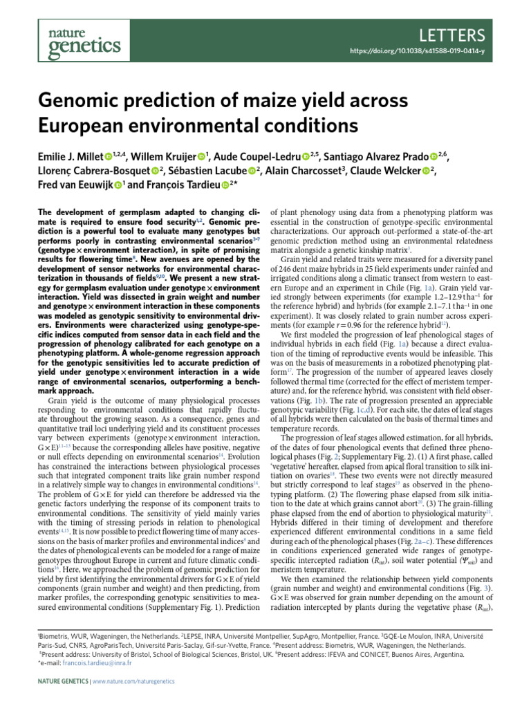Genomic Prediction of Maize Yield Across European Environmental Conditions | PDF | Cross ...