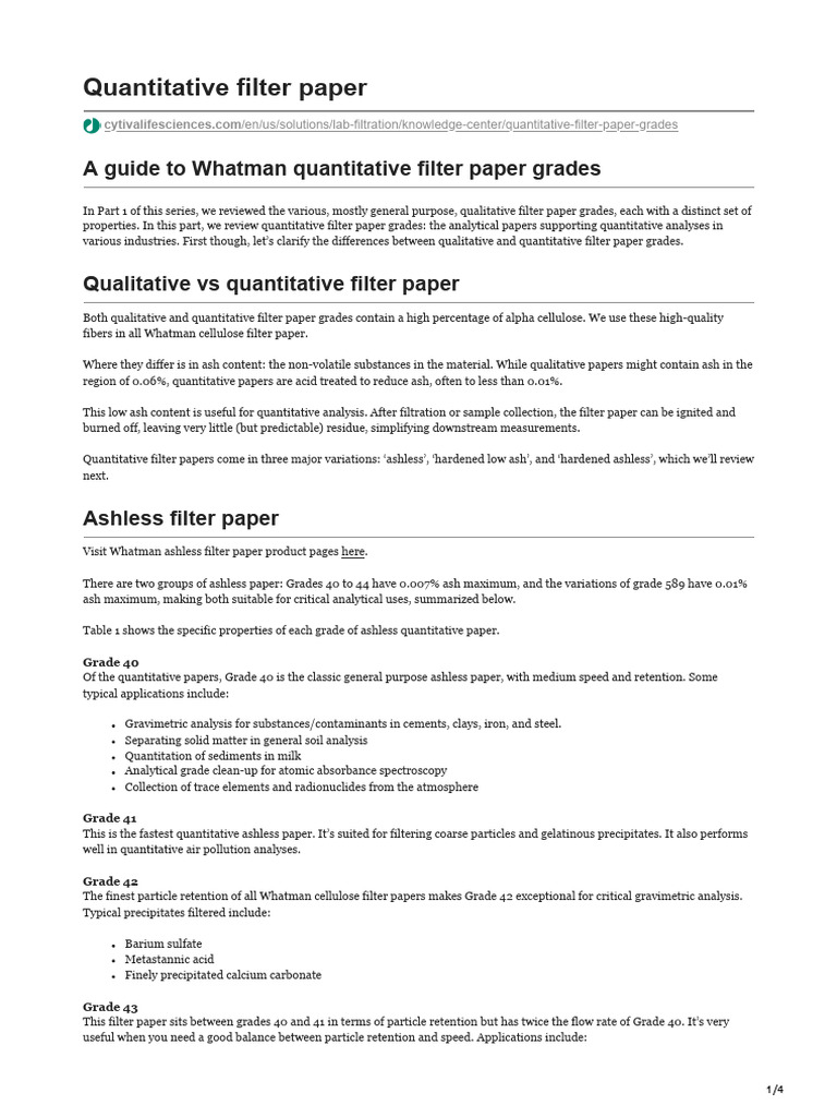 Guide To Whatman Quantitative Filter Paper Grades | PDF | Filtration ...