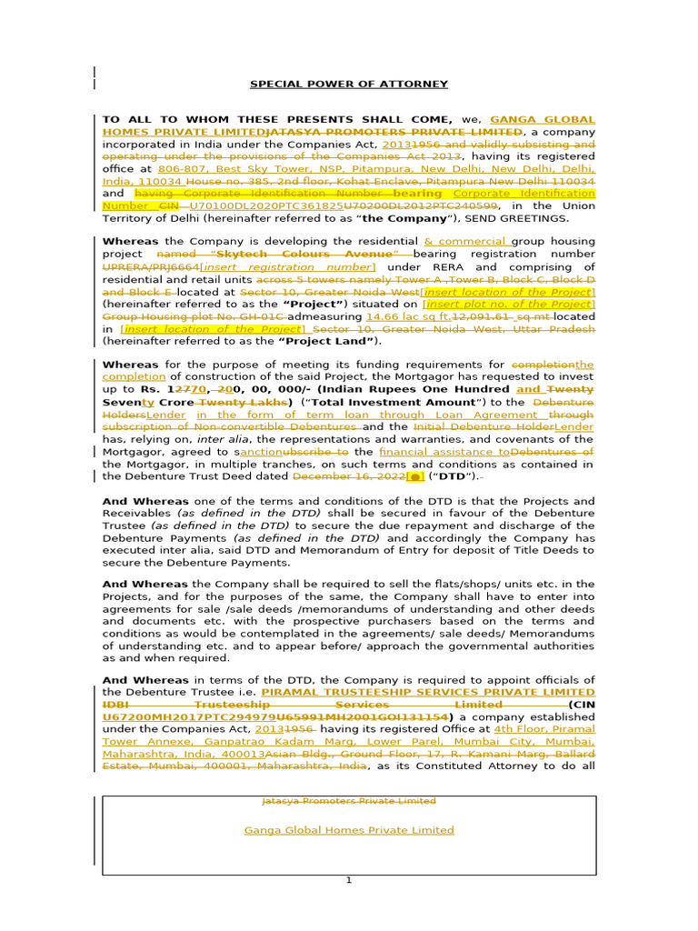 Draft Constituted POA - Ganga Global | PDF | Deed | Advocate