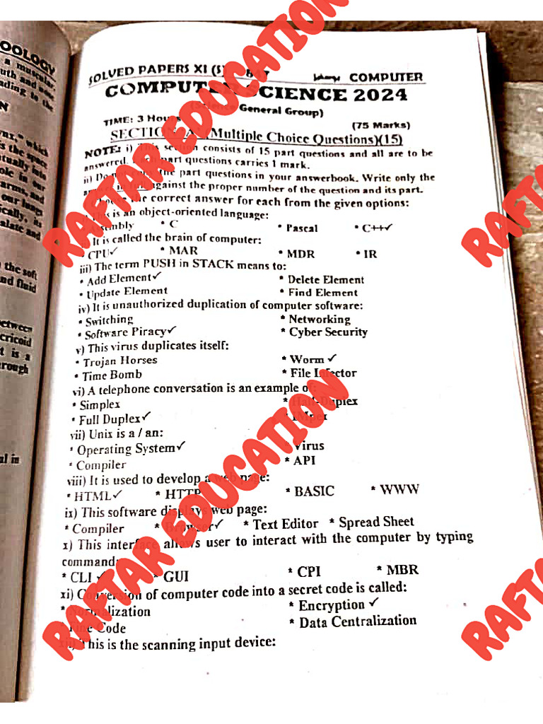 Raftar Education Xi Computer Solve Ten Year | PDF