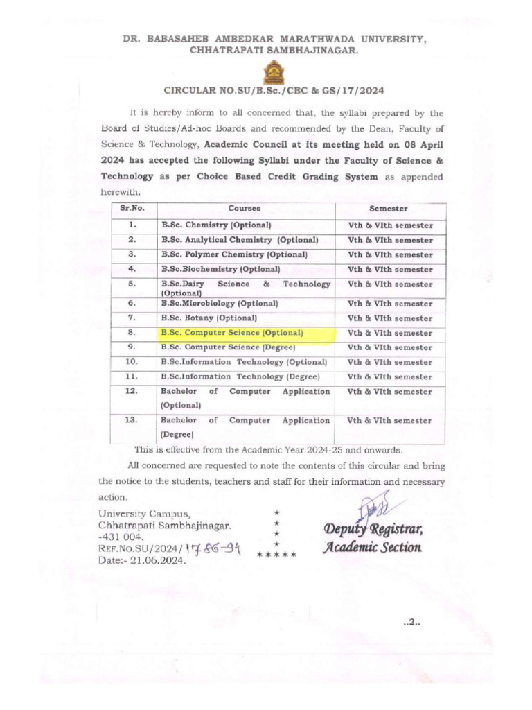 BSC CS Optional Sem V VI CBCGS College 24 25 | PDF