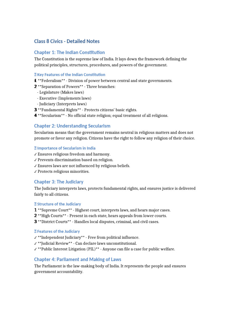Class 8 Civics: Indian Constitution Notes | PDF | Judiciaries | Supreme ...