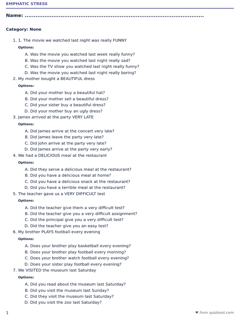 Emphatic Stress: Questions & Examples | PDF