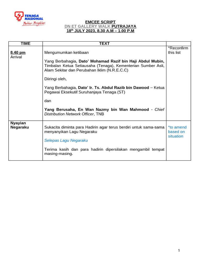 Emcee Script DN ET Gallery Walk | PDF
