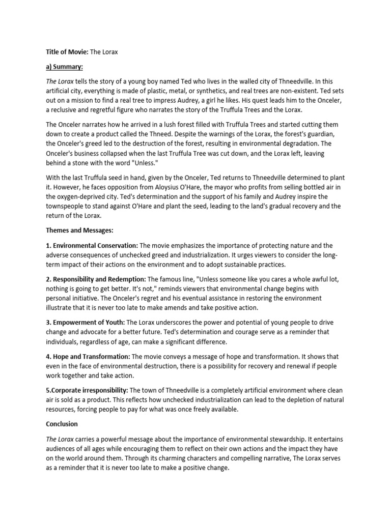 Group 4-The Lorax | PDF | Natural Environment