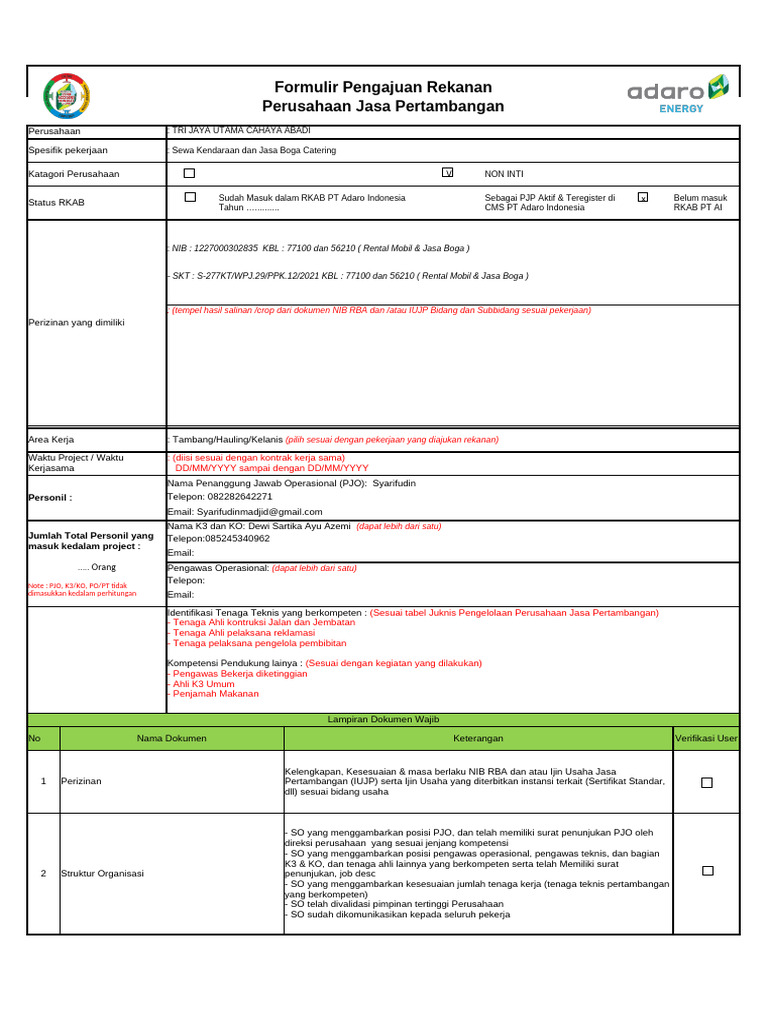 F-AI-IMS-14-002 Formulir Pengajuan Rekanan_610 Dokfix | PDF