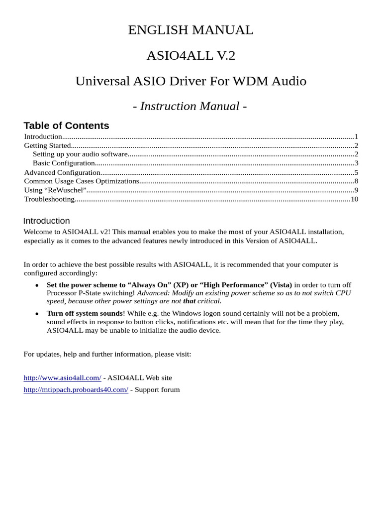 ASIO4ALL v2 User Manual Guide | PDF | Windows Vista | Device Driver