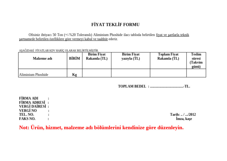 Fiyat Teklif Formu Ornegi | PDF