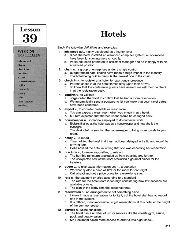 600 Essential Words For The TOEIC Test - Ocred-255-260 | PDF | Hotel | Verb