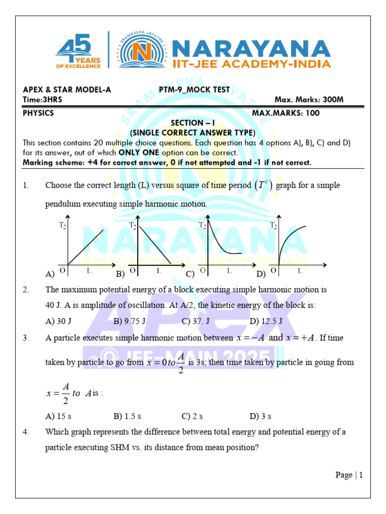 APEX STAR Model-A PTM-9 Physics Test | PDF | Oscillation | Physical ...