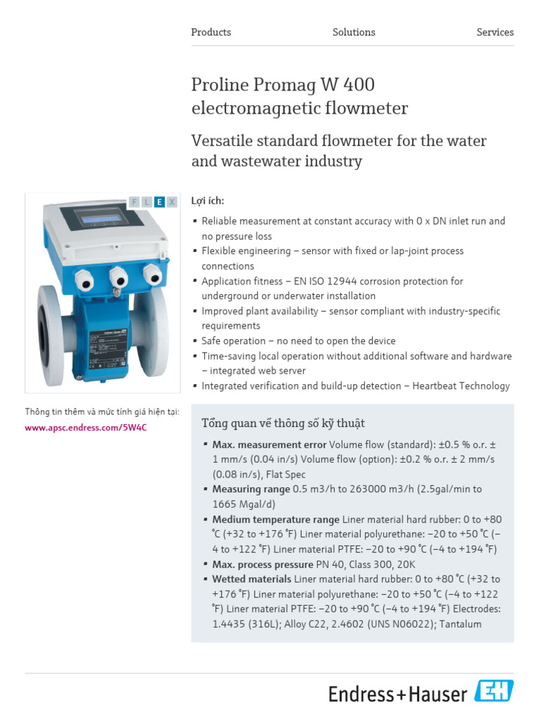 Endress-Hauser Proline Promag W 400 5W4C VI | PDF | Flow Measurement ...