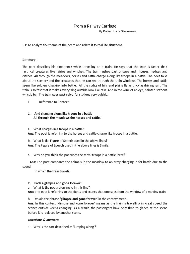 From A Railway Carriage - Notes | PDF