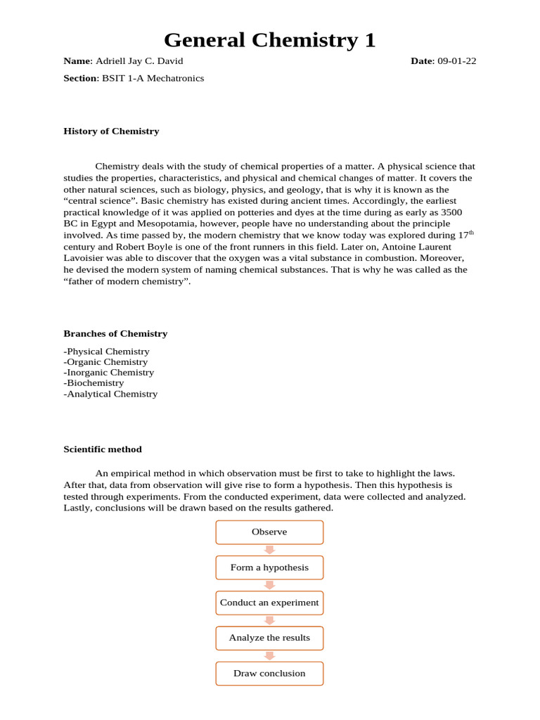 Adriell Jay C. David (CHEM114 - History of Chemistry) | PDF