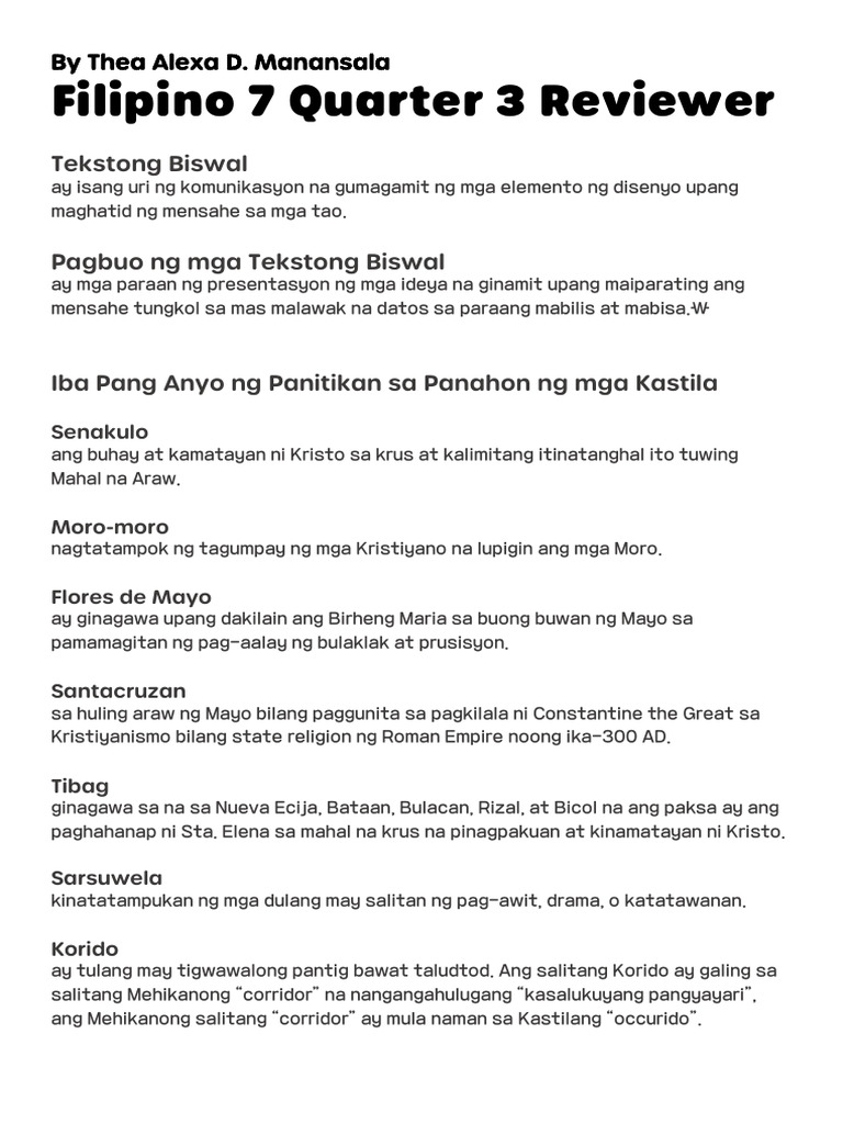 Filipino q3 Reviewer | PDF