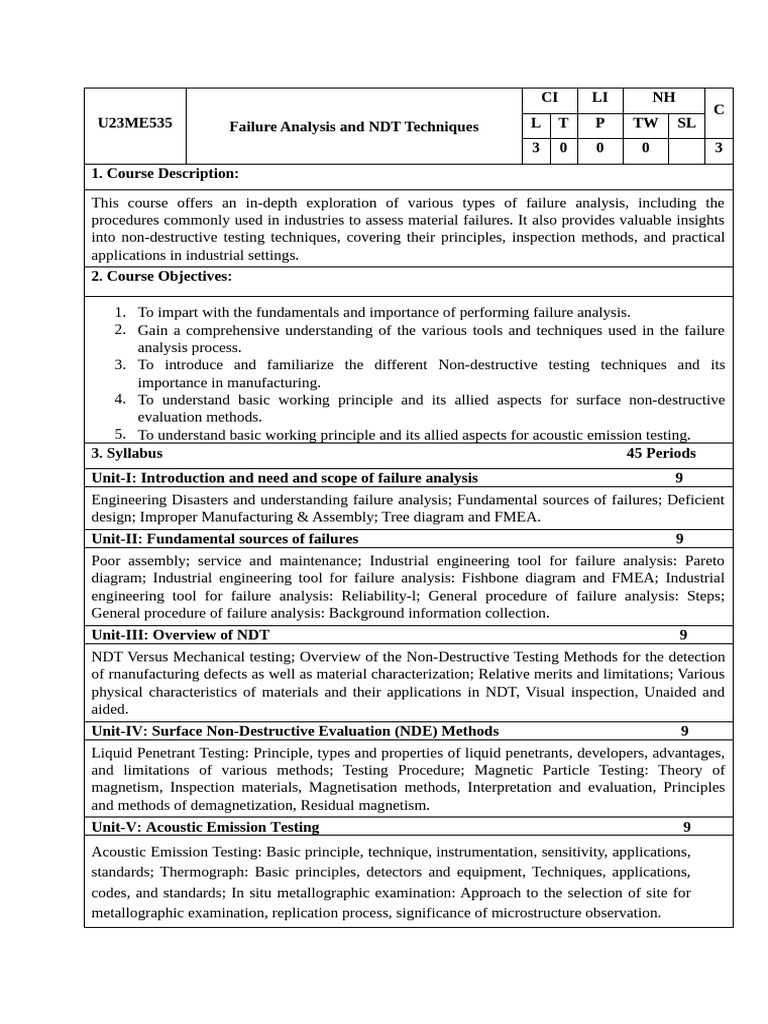 U23ME535 - Failure Analysis and NDT Techniques (30.01.2025) | PDF ...