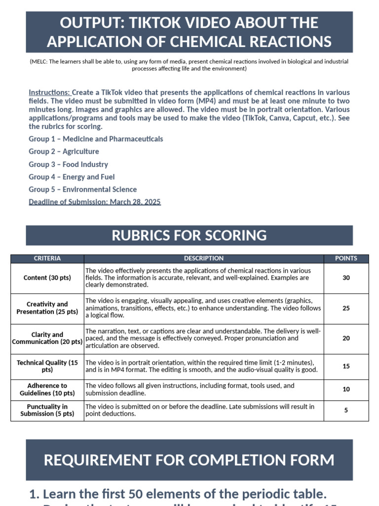 Rubrics For Tiktok and Completion | PDF | Acid | Hydrochloric Acid
