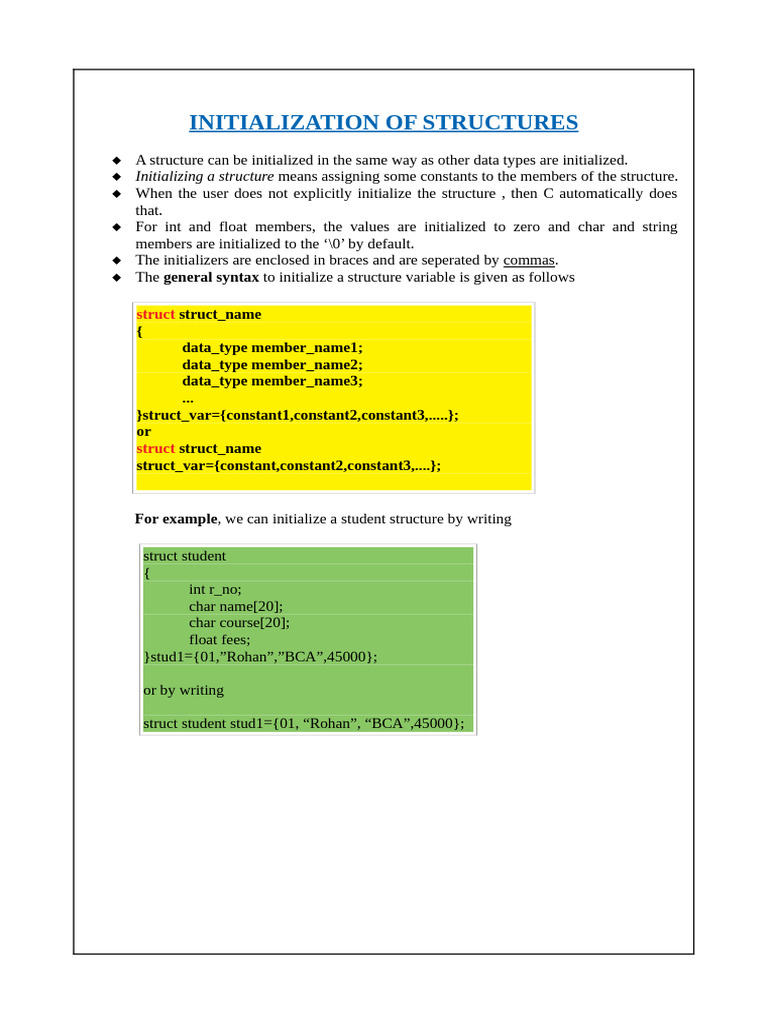 6.2 Initialization of Structures-1 | PDF