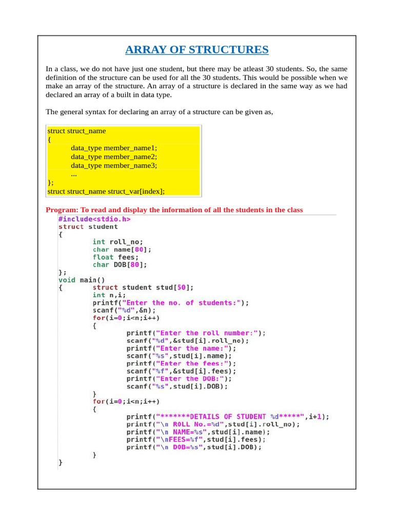 6.3.array of Structures | PDF