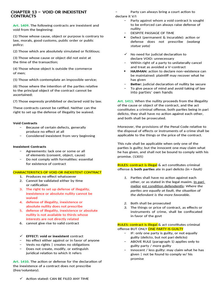 Chapter 9 Void and Inexistent Contracts | PDF | Interest | Annulment