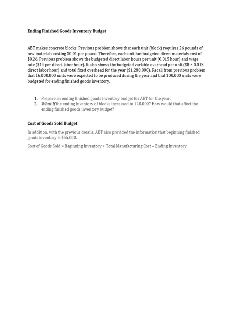 Budgeting - Exercises - Part 2 | PDF | Budget | Cost Of Goods Sold