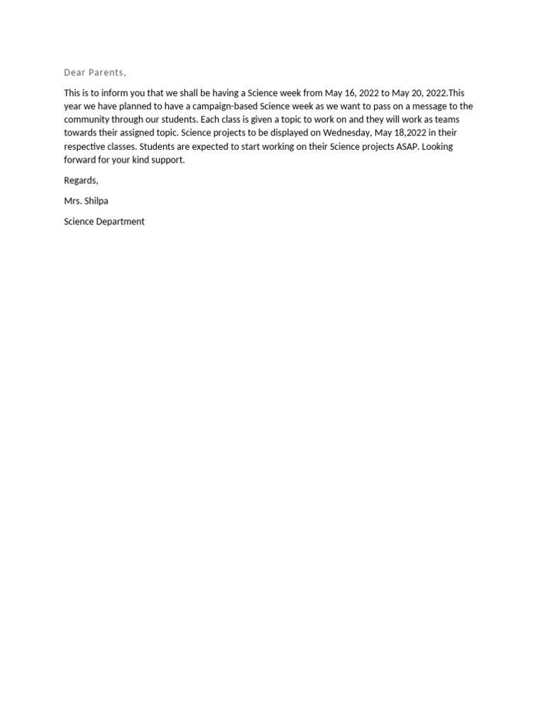 Science Day Letter | PDF