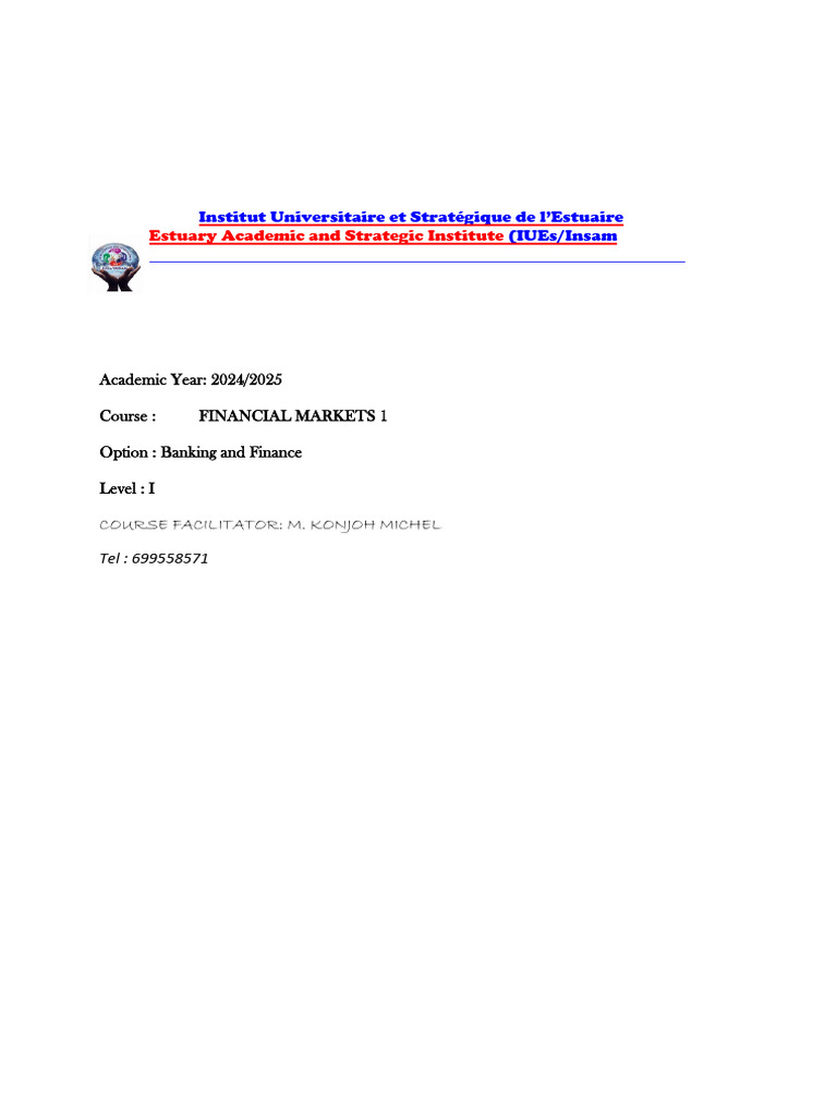 Financial Market Notes PDF | PDF | Money Market | Loans