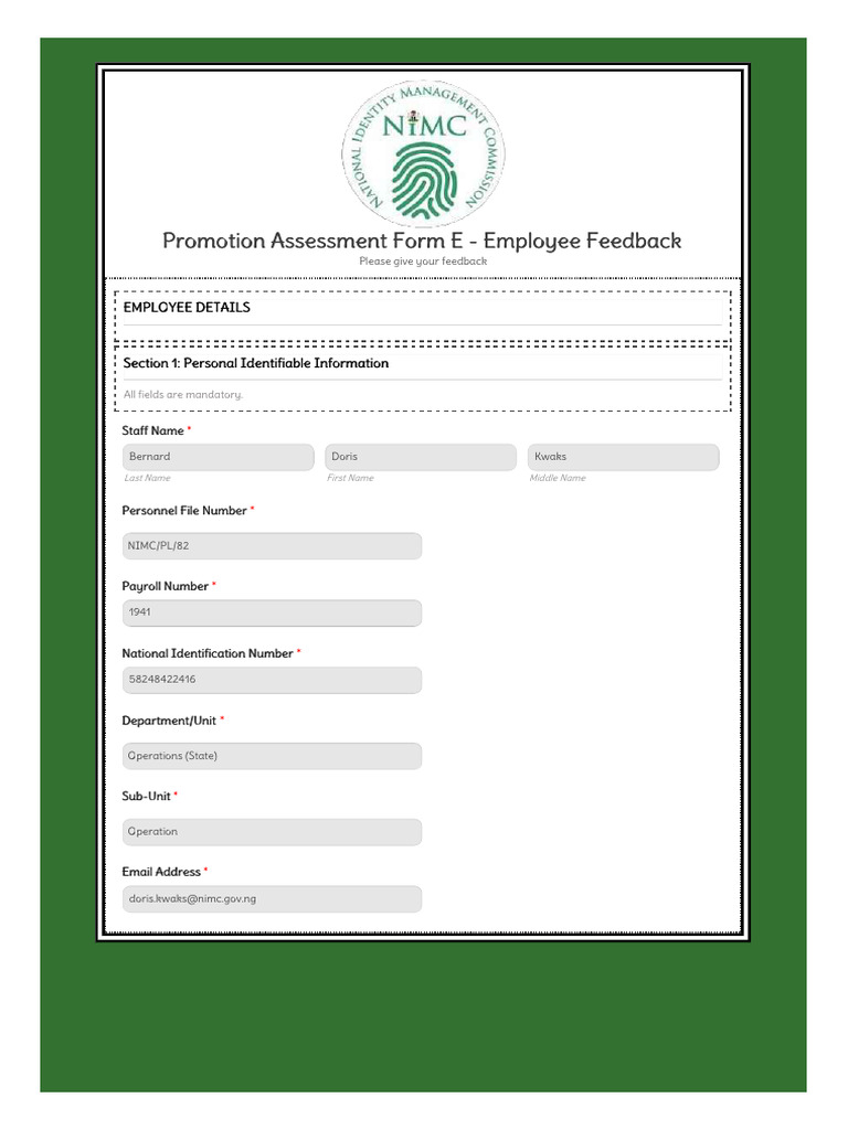 Promotion Assessment Form for DorisBernard (1) | PDF