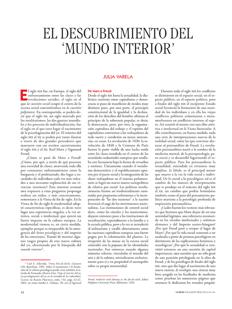 Julia Varela El DESCUBRIMIENTO DEL MUNDO INTERIOR Claves - 161 | PDF | Psicoanálisis | Gustav Klimt