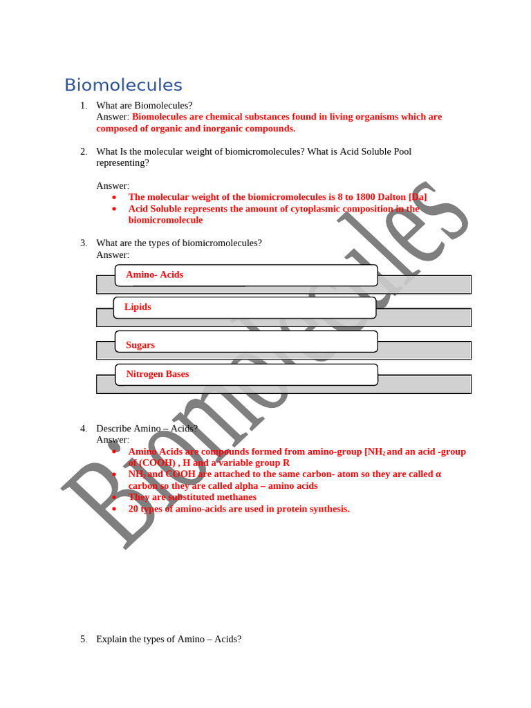 Biomolecules Revised Notes | PDF | Amino Acid | Lipid