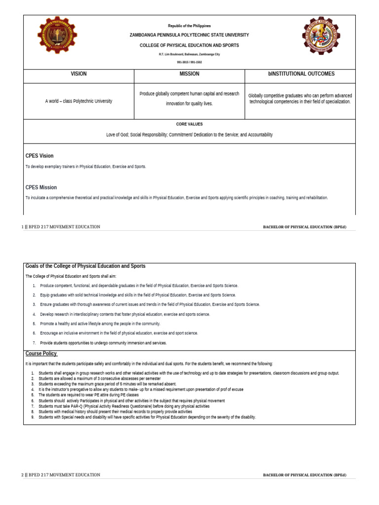 BPED 217 - Movement Education | PDF | Physical Education | Learning