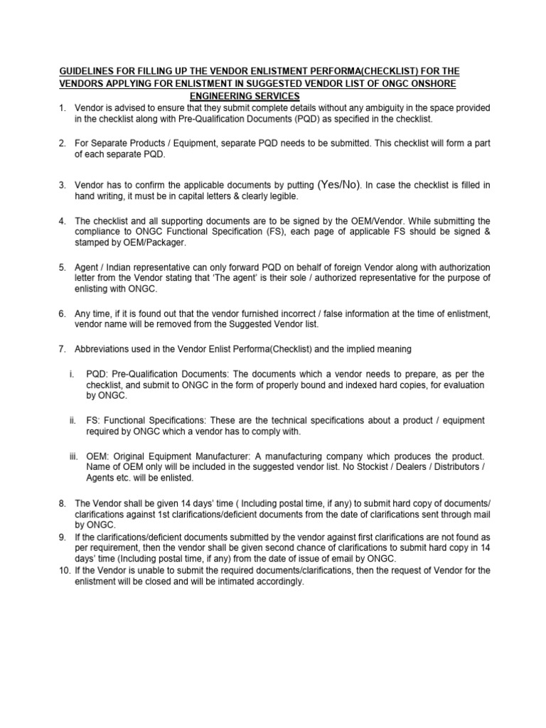 Vendor Enlistment Performa | PDF | Specification (Technical Standard) | Signature