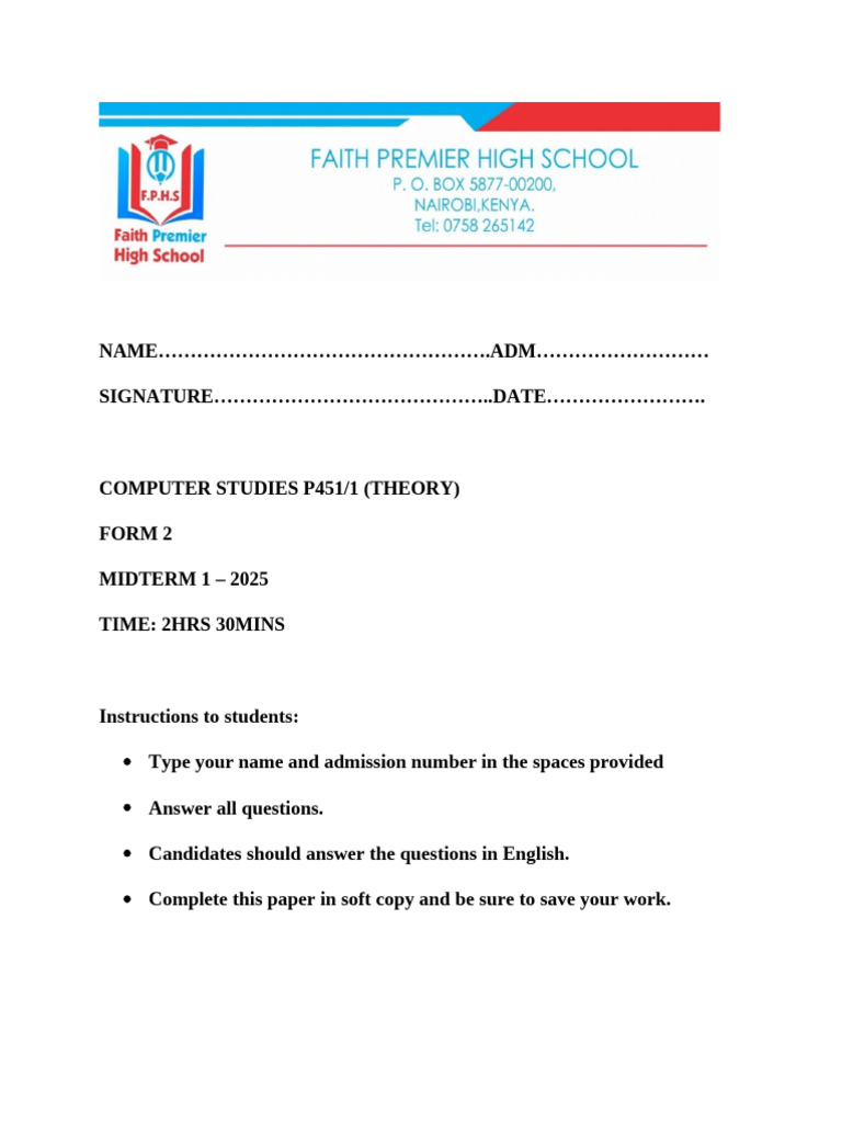 F2 Comp Midterm 1 2025 | PDF | Word Processor | Microsoft Word