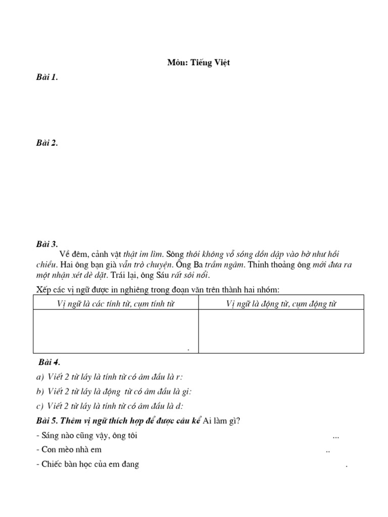 Phieu Bai Tap Cuoi Tuan Mon Tieng Viet Lop 4 Tuan 22 | PDF