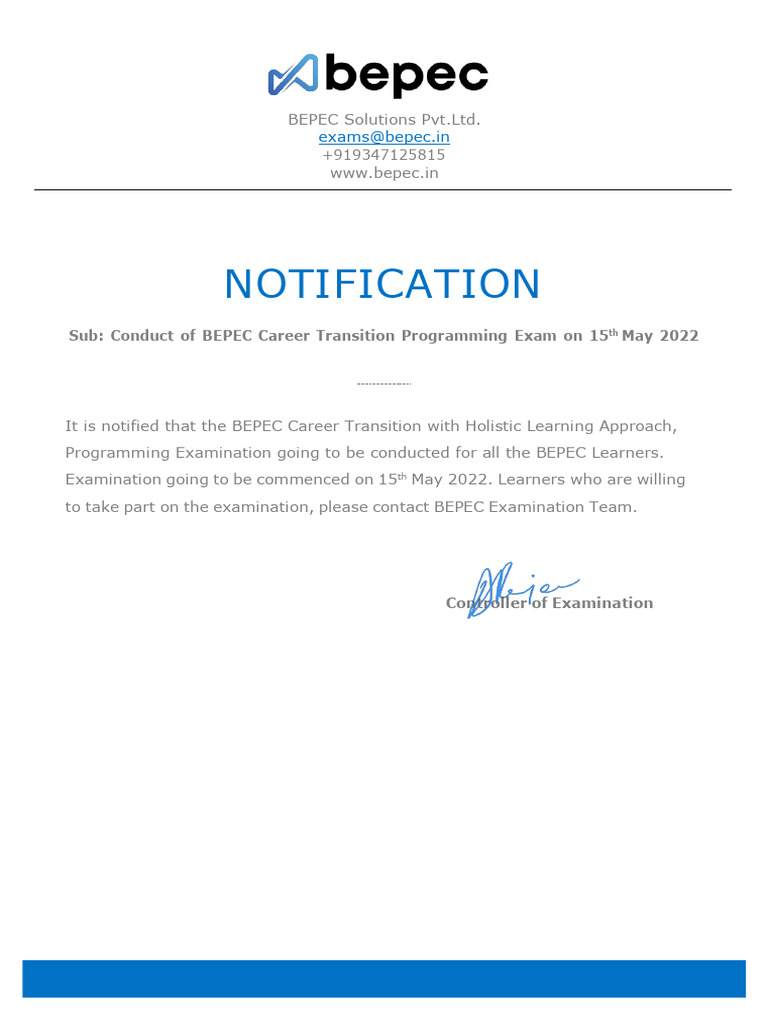 BEPEC Exam Notification | PDF