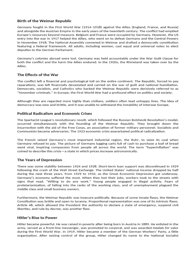 Birth of the Weimar Republic | PDF | Weimar Republic | Nazi Germany