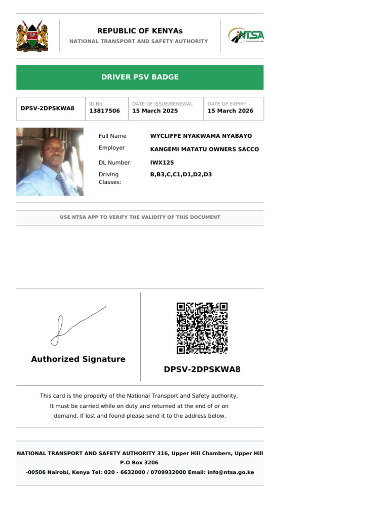 DPSV 2dpskwa8 Driver PSV Badge | PDF