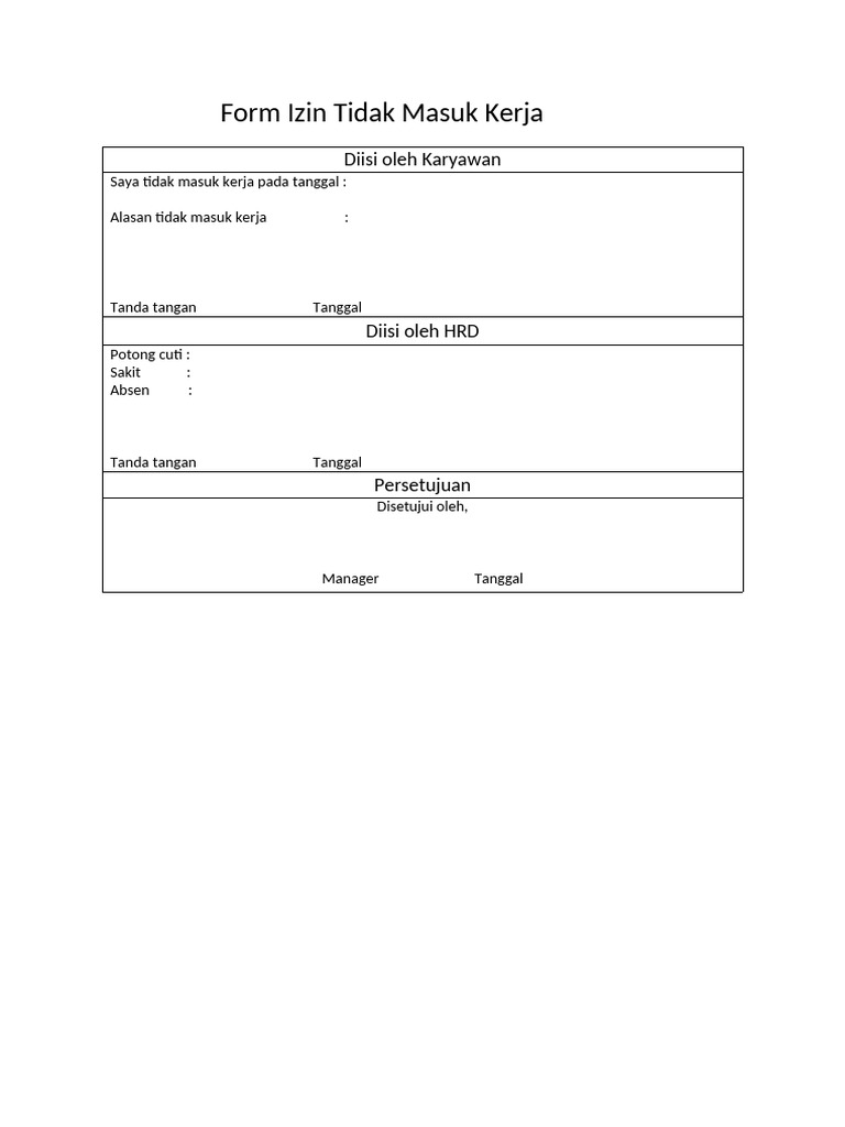 Form Izin Tidak Masuk Kerja | PDF