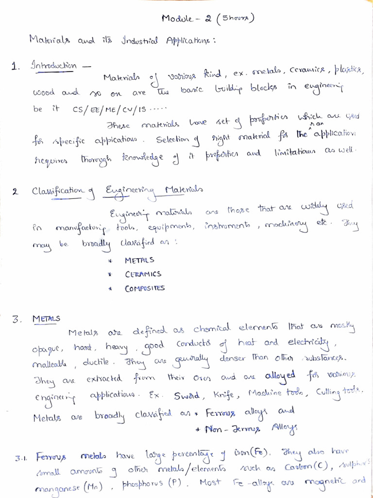 NOTES IME MODULE 4 - Part 1 Materials & Its Application | PDF ...
