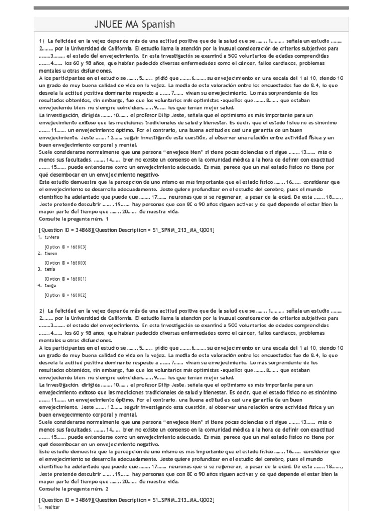 JNUEE MA Spanish 2021 Shift 2 | PDF