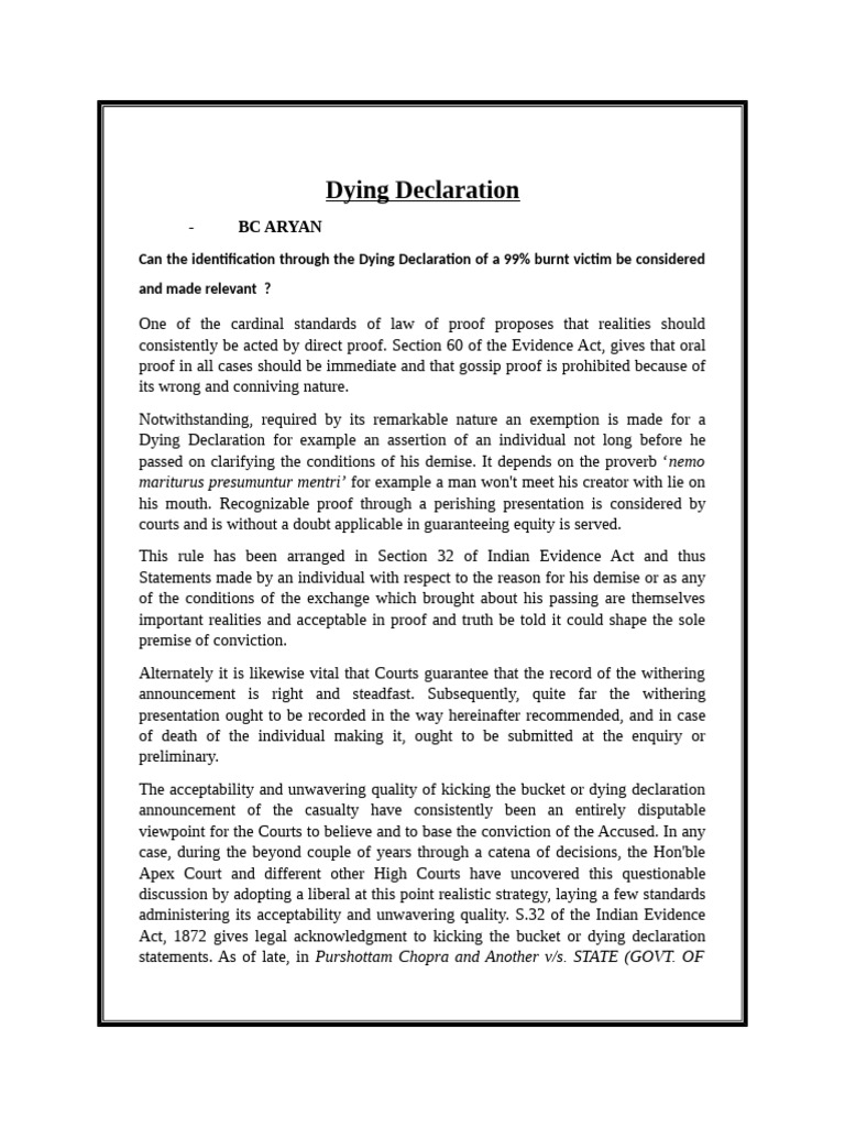 Dying Declarations in Burn Cases | PDF