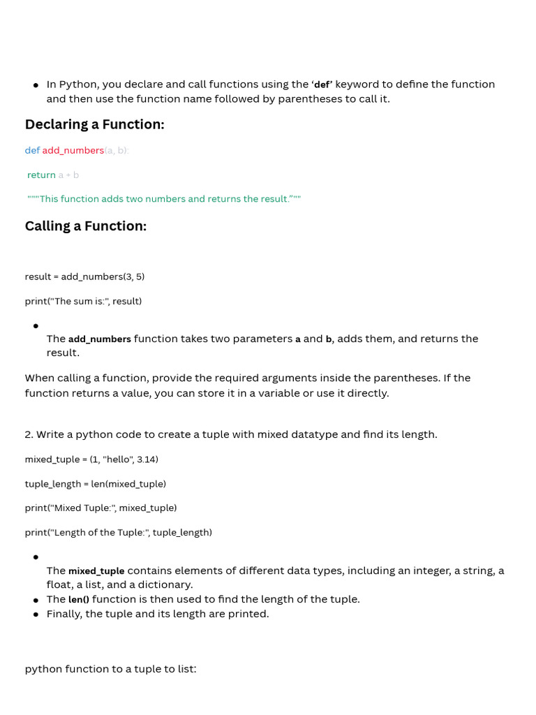 Declaring A Function:: Python: 1. How Do You Declare and Call Functions in Python | PDF ...
