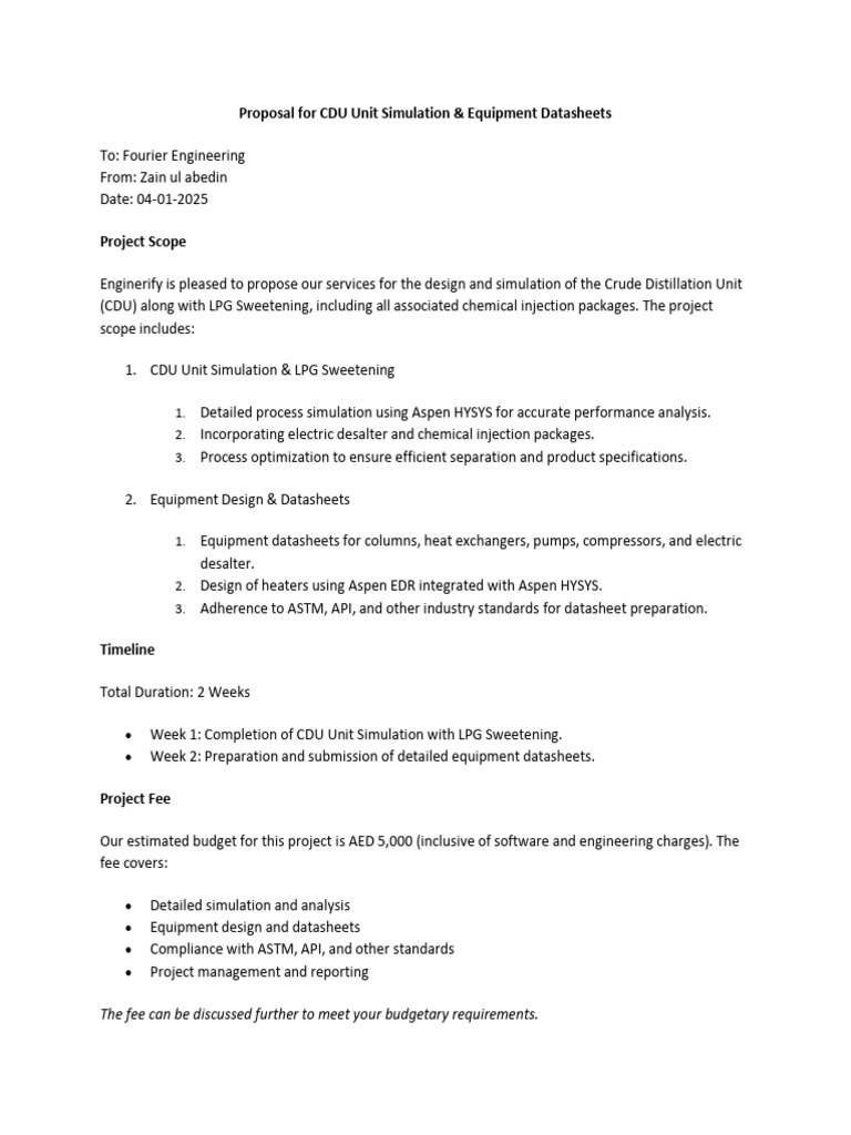 Proposal For CDU Unit Simulation | PDF