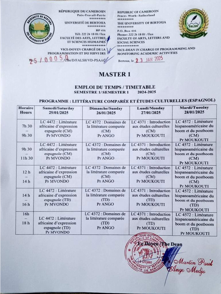 Emploi Du Temps Master 1 | PDF