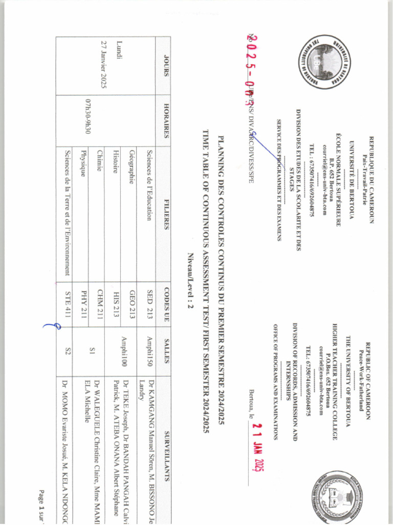 Planning Des CC Sem1 Niv2 24-25 | PDF