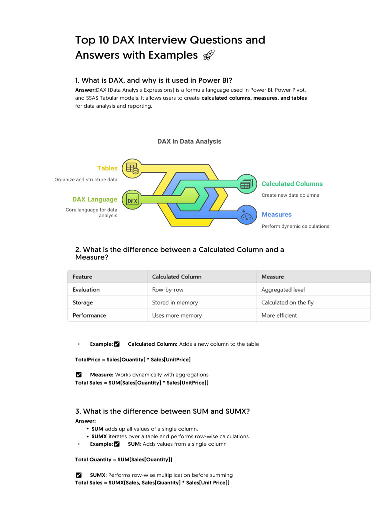 Top 10 DAX Interview Questions and Answers | PDF | Computer Programming | Data Management