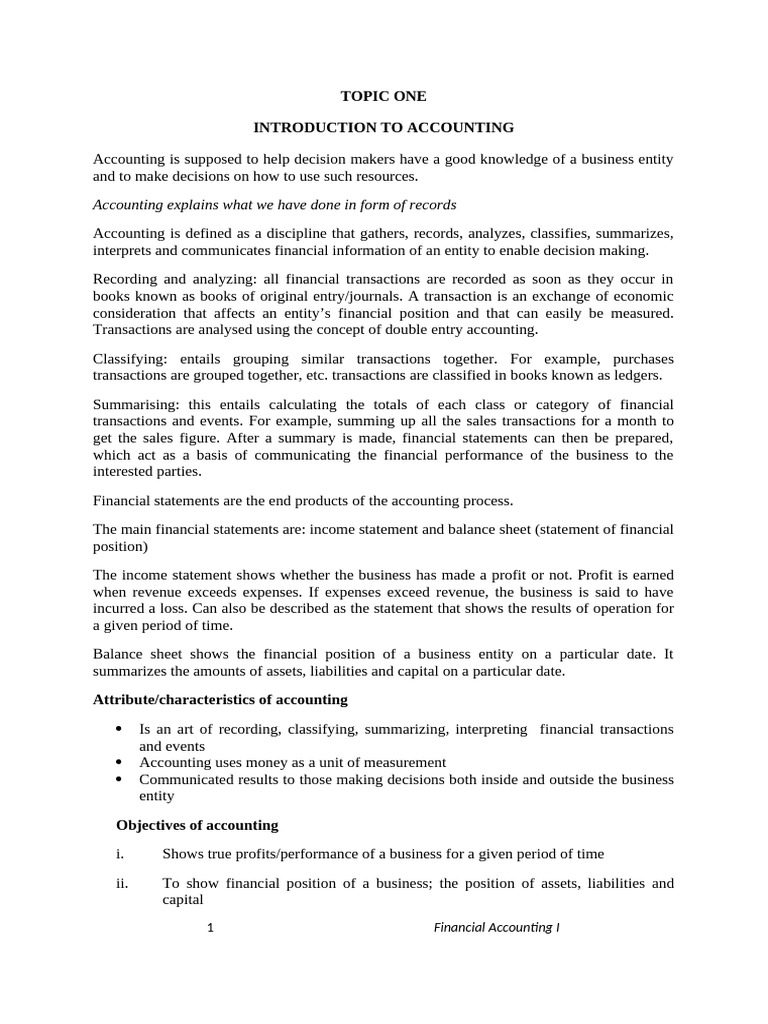 Introduction to Financial Accounting | PDF | Debits And Credits ...