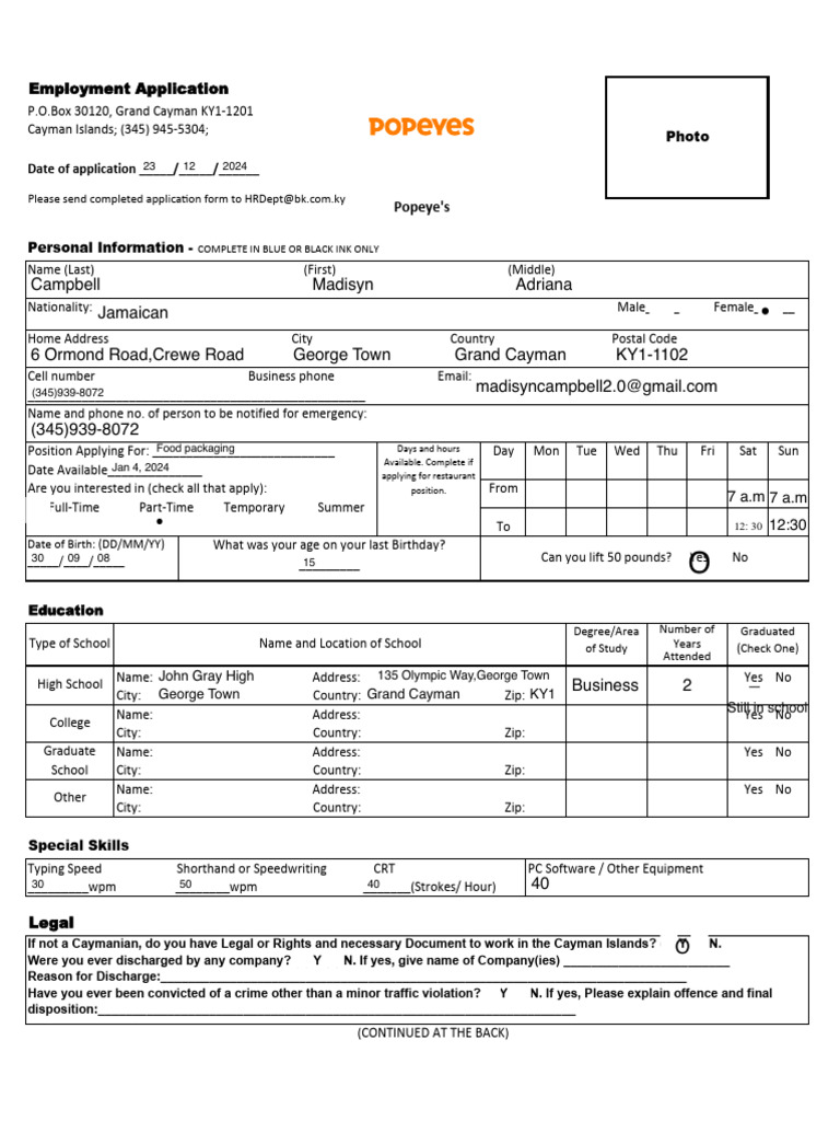 Application Forms Popeyes | PDF | Employment | Common Law