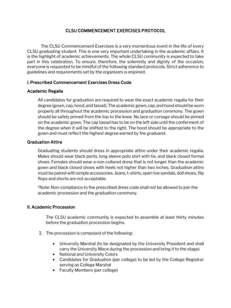 Final - CLSU COMMENCEMENT EXERCISES PROTOCOL - 02 2025 | PDF | Academic ...