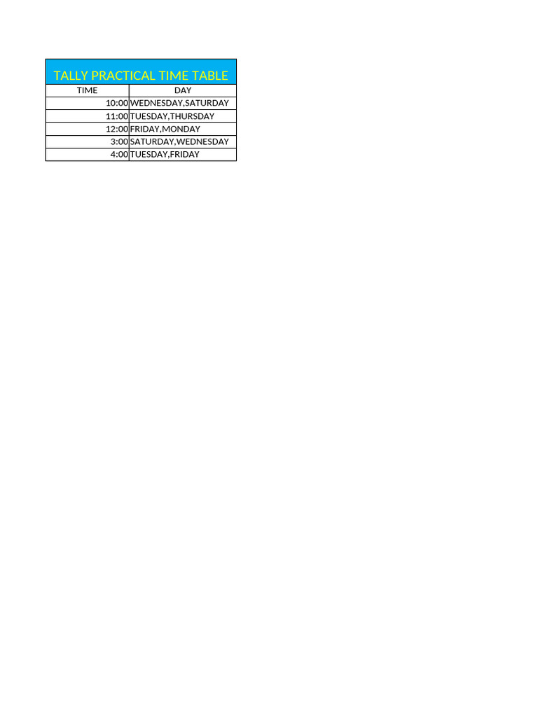 Tally Practical Class Schedule | PDF